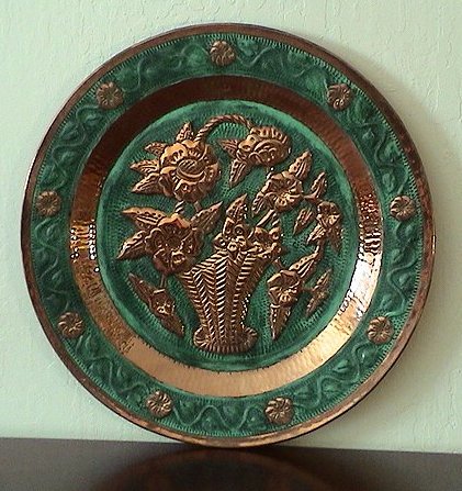 Arts & Crafts Flowers Basket Copper Tray