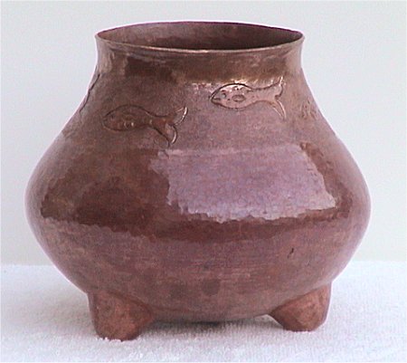 Folk Art Chiseled Fish Copper Vase