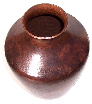 Folk Art Round Small-Neck Copper Vase