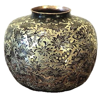 Folk Art Small Neck Round Silver &Copper Vase