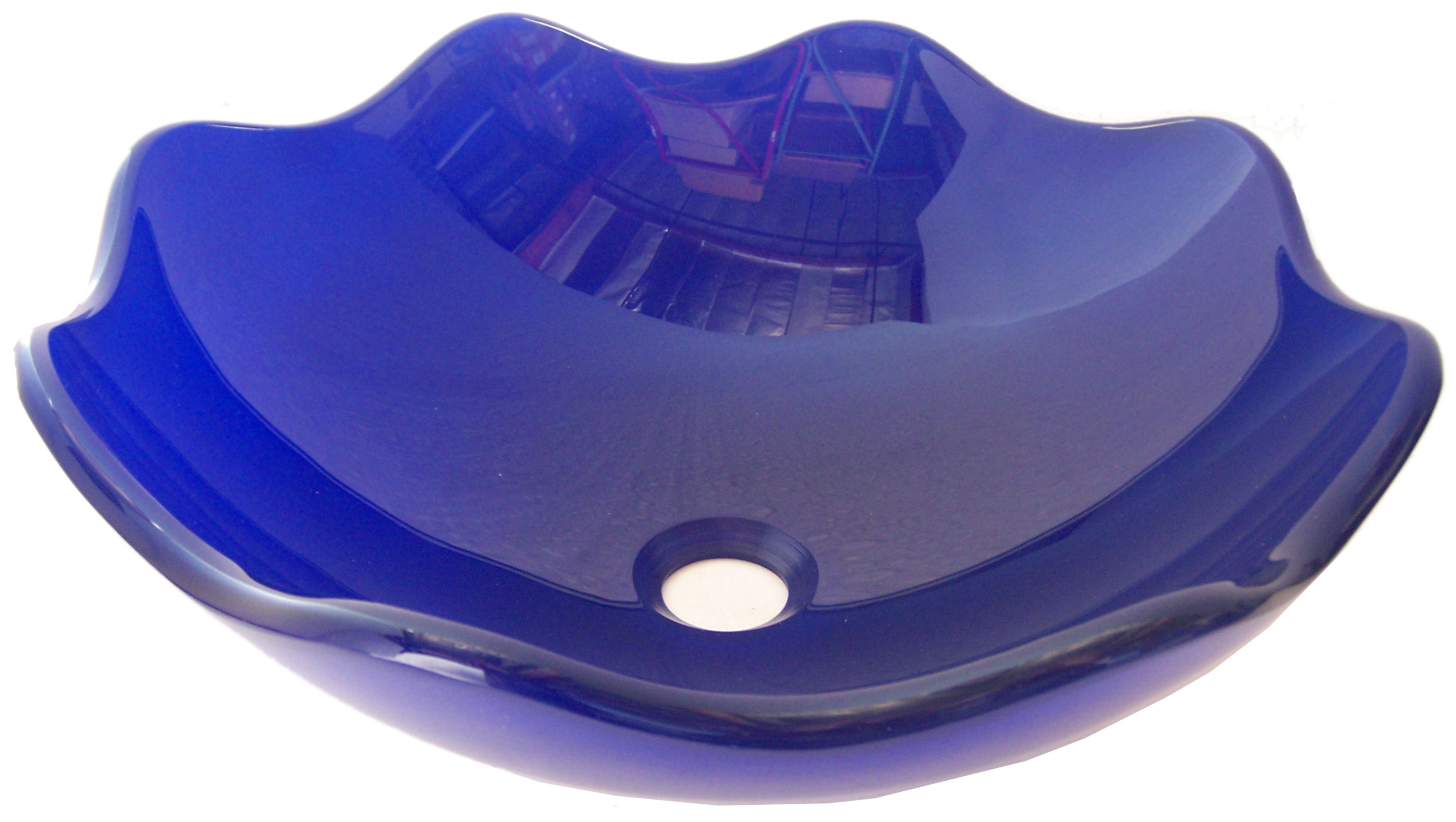 Above Counter Glass Vessel Basin - Blue Scalloped