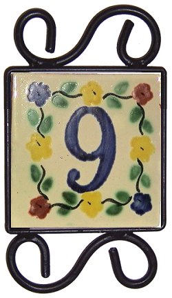 Wrought Iron House Number Frame Bouquet-Blue 1-Tile
