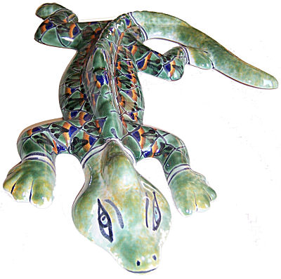 TalaMex Green Peacock Garden Ceramic Lizard